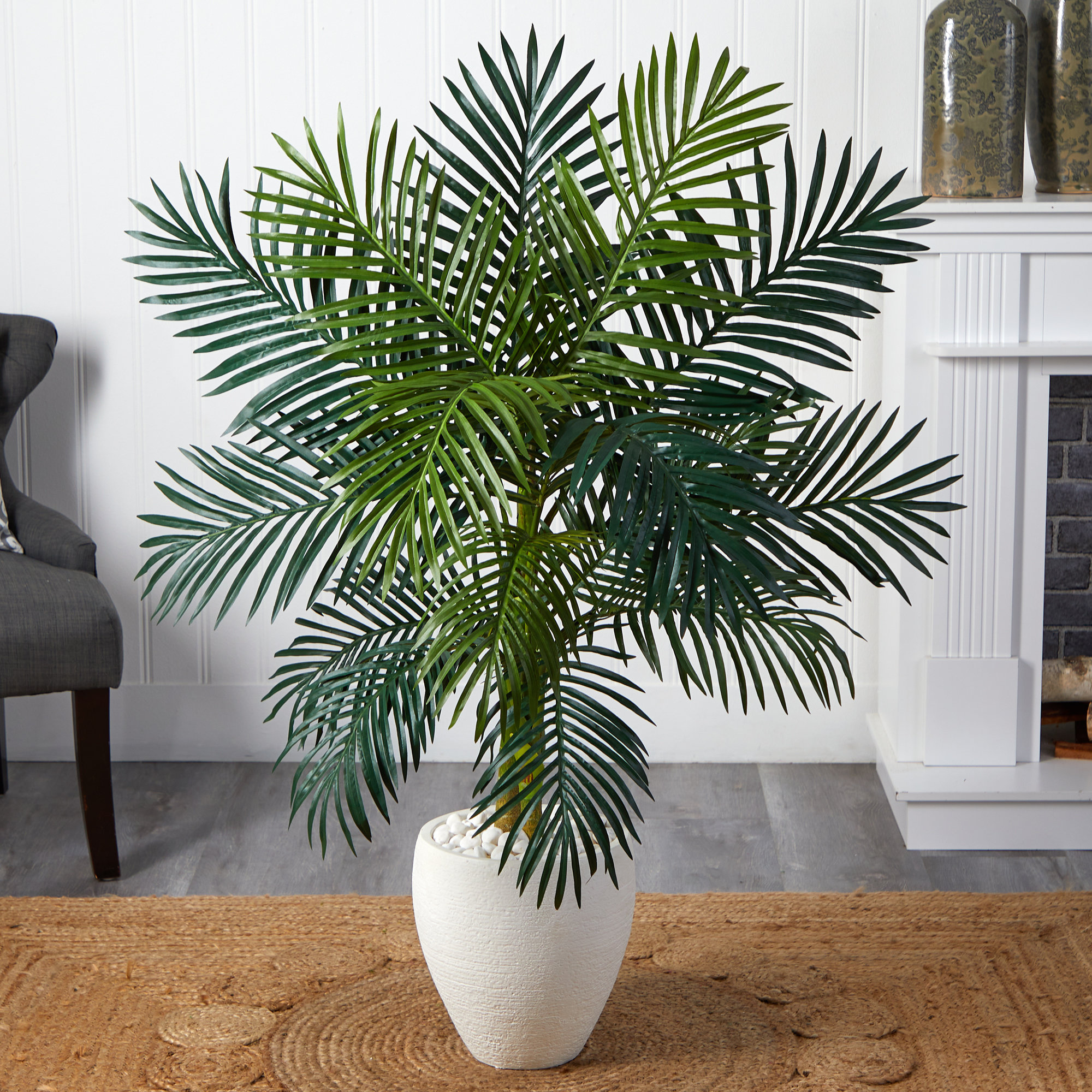 Bayou Breeze Artificial Golden Cane Floor Palm Tree in Stone Planter Reviews Wayfair